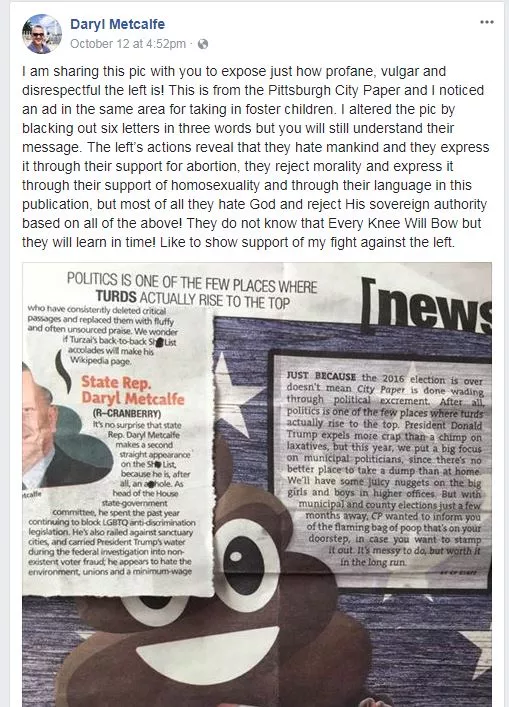 Decoding state Rep. Daryl Metcalfe’s far-right messaging targeting ...